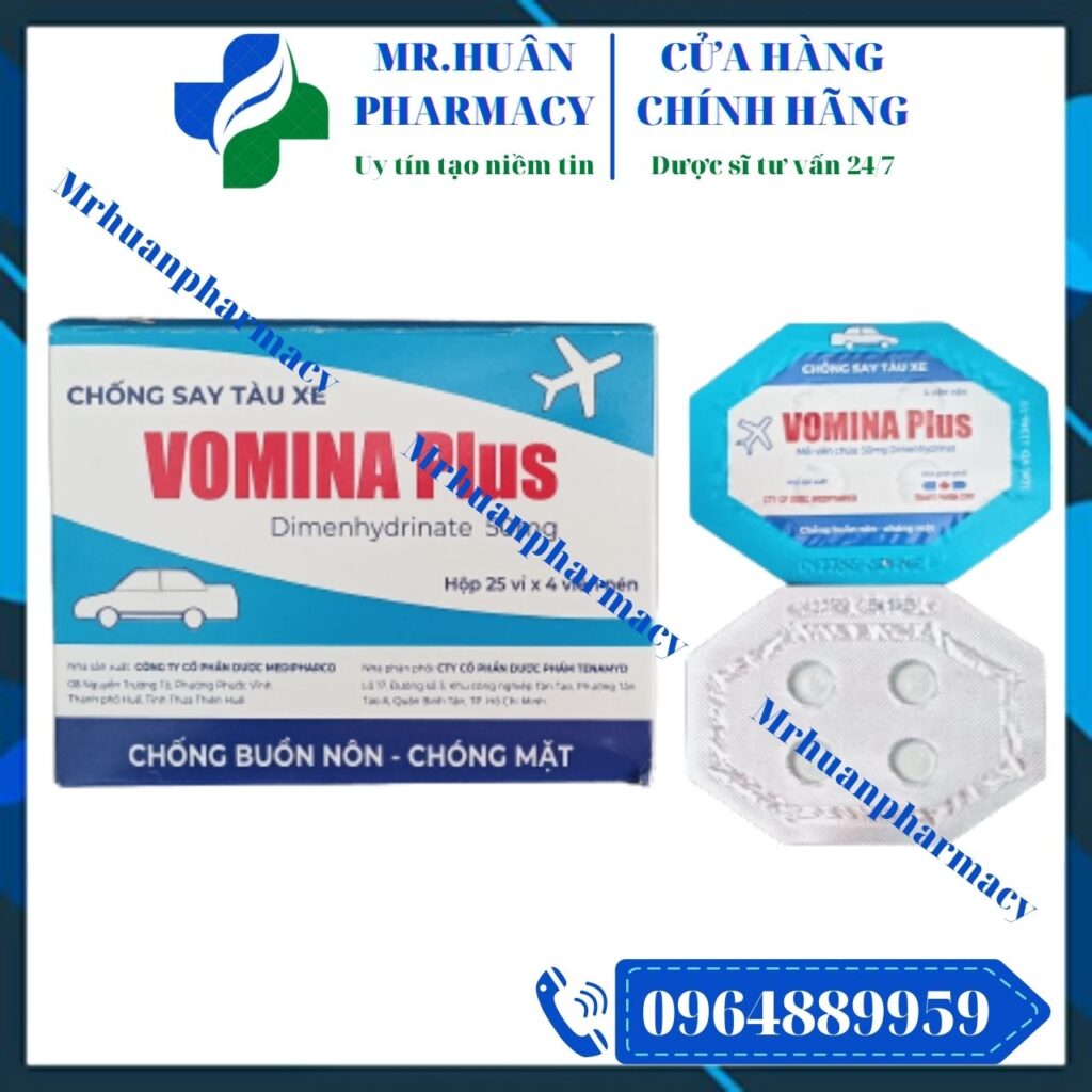 Vomina Plus (Hộp 25 vỉ x 4 viên) – Thuốc chống say tàu xe, chóng mặt ...