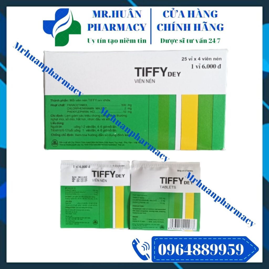 Tiffy Dey (Vỉ x 4 viên) – Thuốc điều trị cảm cúm, sổ mũi, viêm mũi dị ...