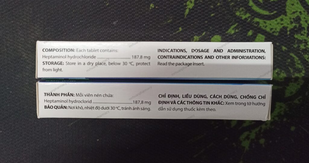 Heptaminol 187.8mg (Hộp 2 vỉ x 10 viên) – Thuốc điều trị hạ huyết áp ...
