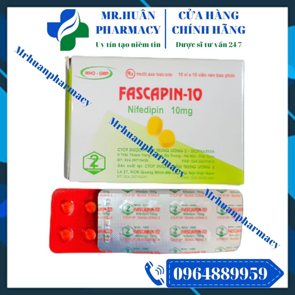 Fascapin 10 (Hộp 10 vỉ x 10 viên) – Thuốc điều trị tăng huyết áp, cơn ...