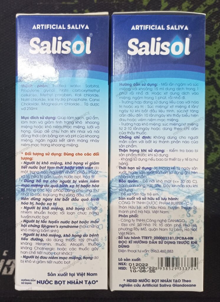 Dung dịch Nước Bọt Nhân Tạo Salisol 250ml – Dùng cho người bị khô miệng ...