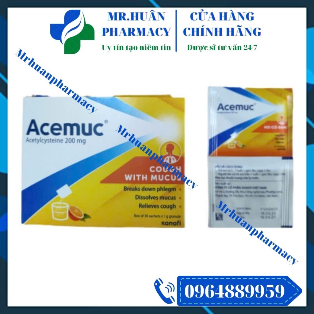 Acemuc Kids 200mg (Hộp 30 gói x 1g) – Thuốc long đàm, tiêu nhầy, giảm ...